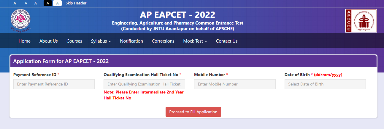AP EAMCET 2022 Application Form (Released)- Apply Online @sche.ap.gov ...